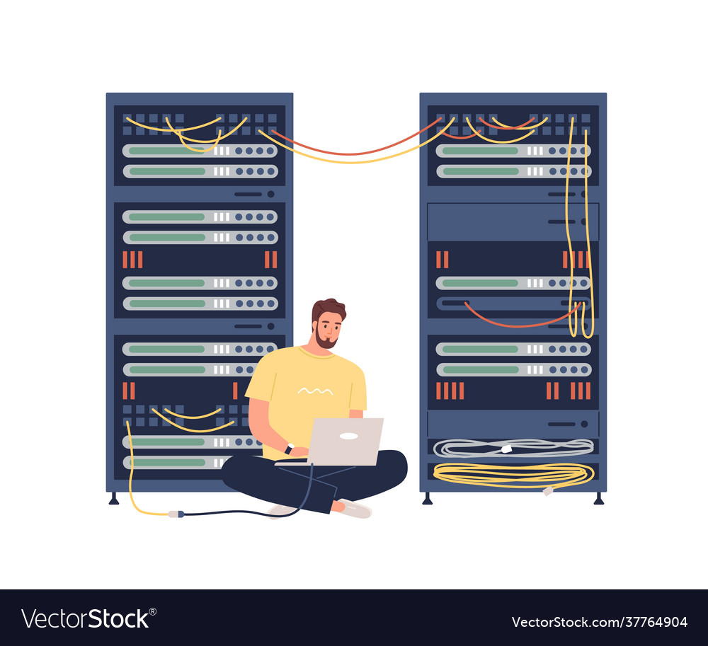 Sysadmin Adjusting Network Connection Repairing Vector Image