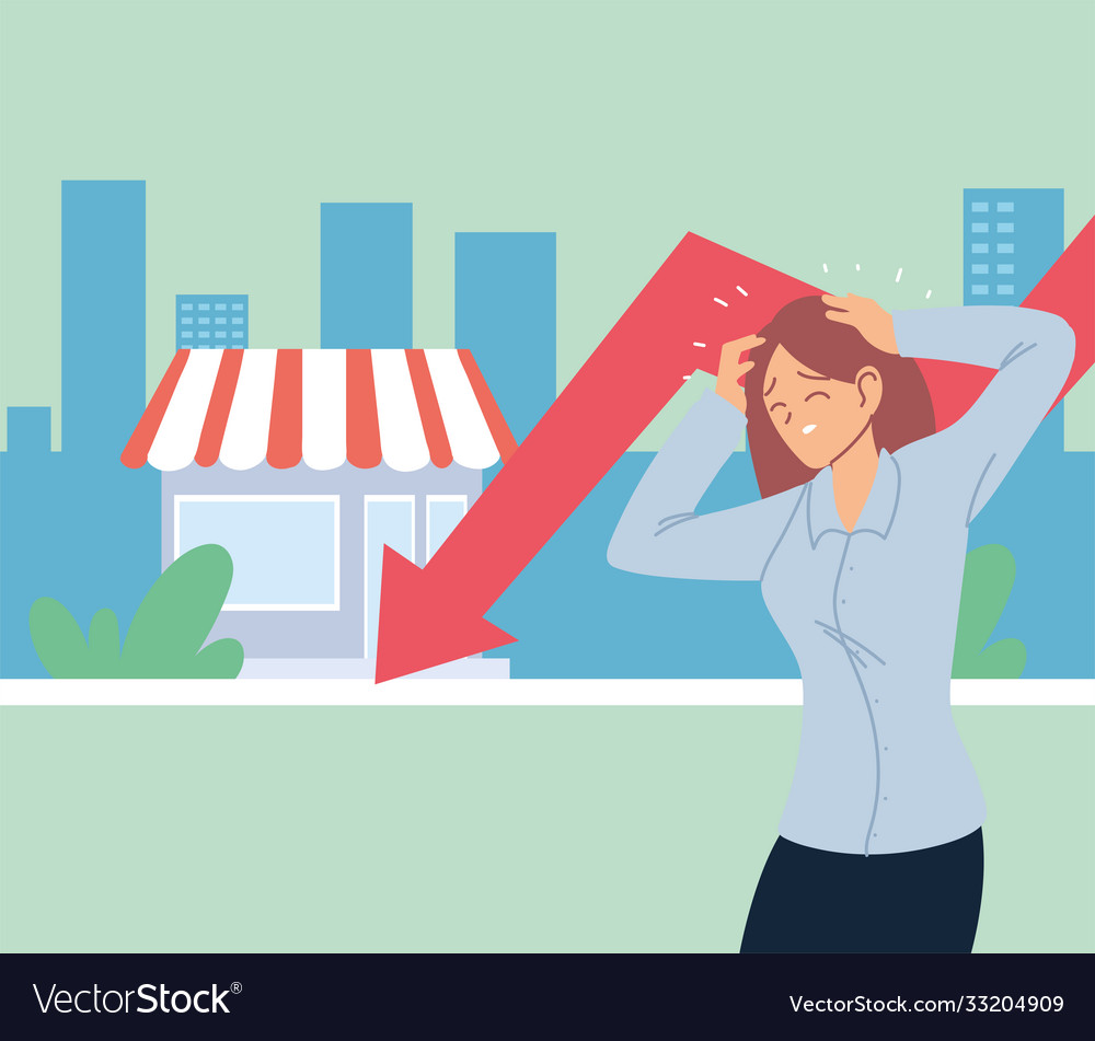 Businesswoman with headache and decrease arrow Vector Image
