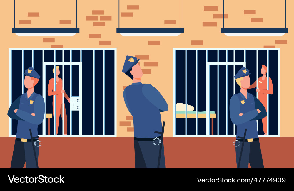 Criminals and guards in state prison Royalty Free Vector