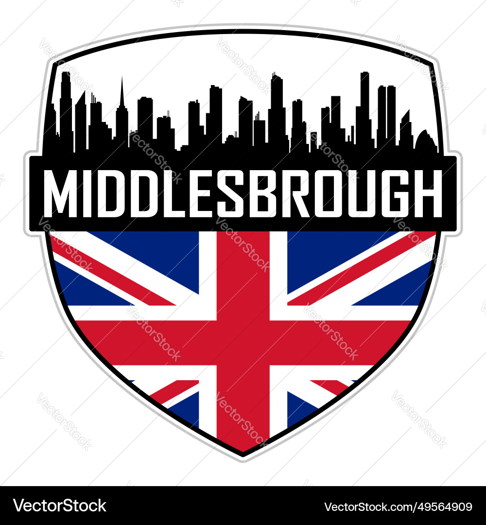 Middlesbrough skyline silhouette uk flag travel Vector Image