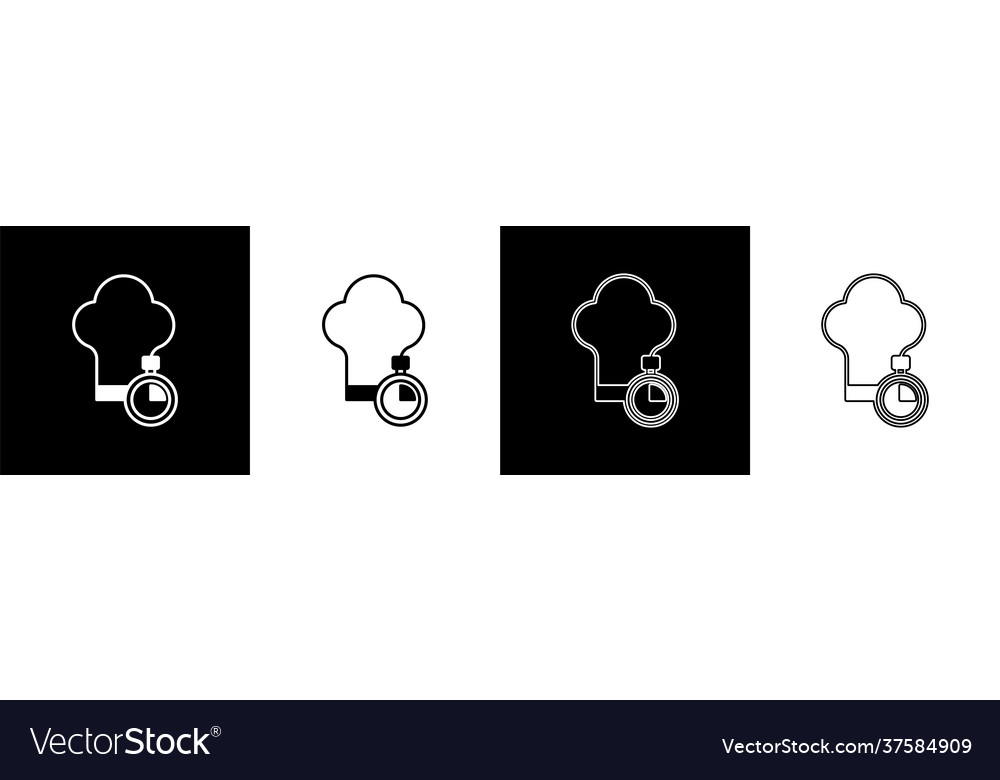 Set chef hat icon isolated on black and white Vector Image
