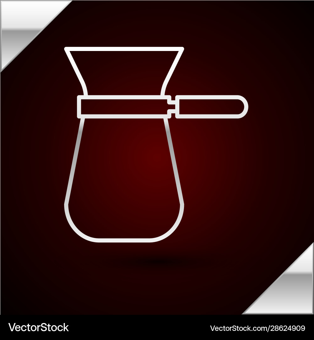 Silver line coffee turk icon isolated on dark red Vector Image