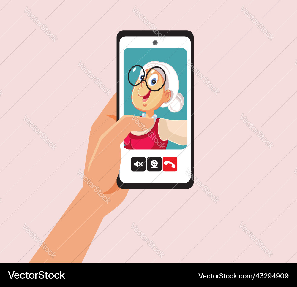 Video call with grandma cartoon drawing Royalty Free Vector