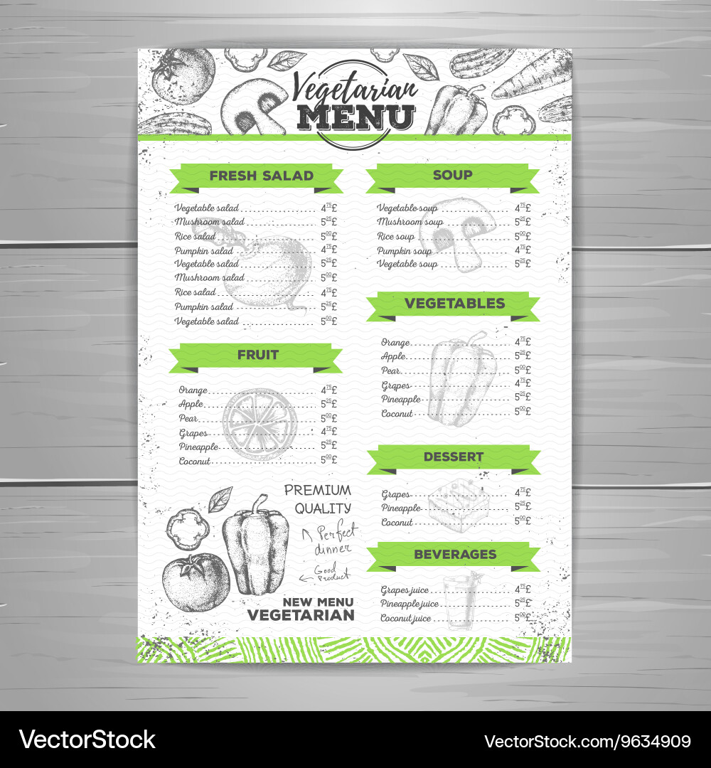 Vintage vegetarian menu design Royalty Free Vector Image
