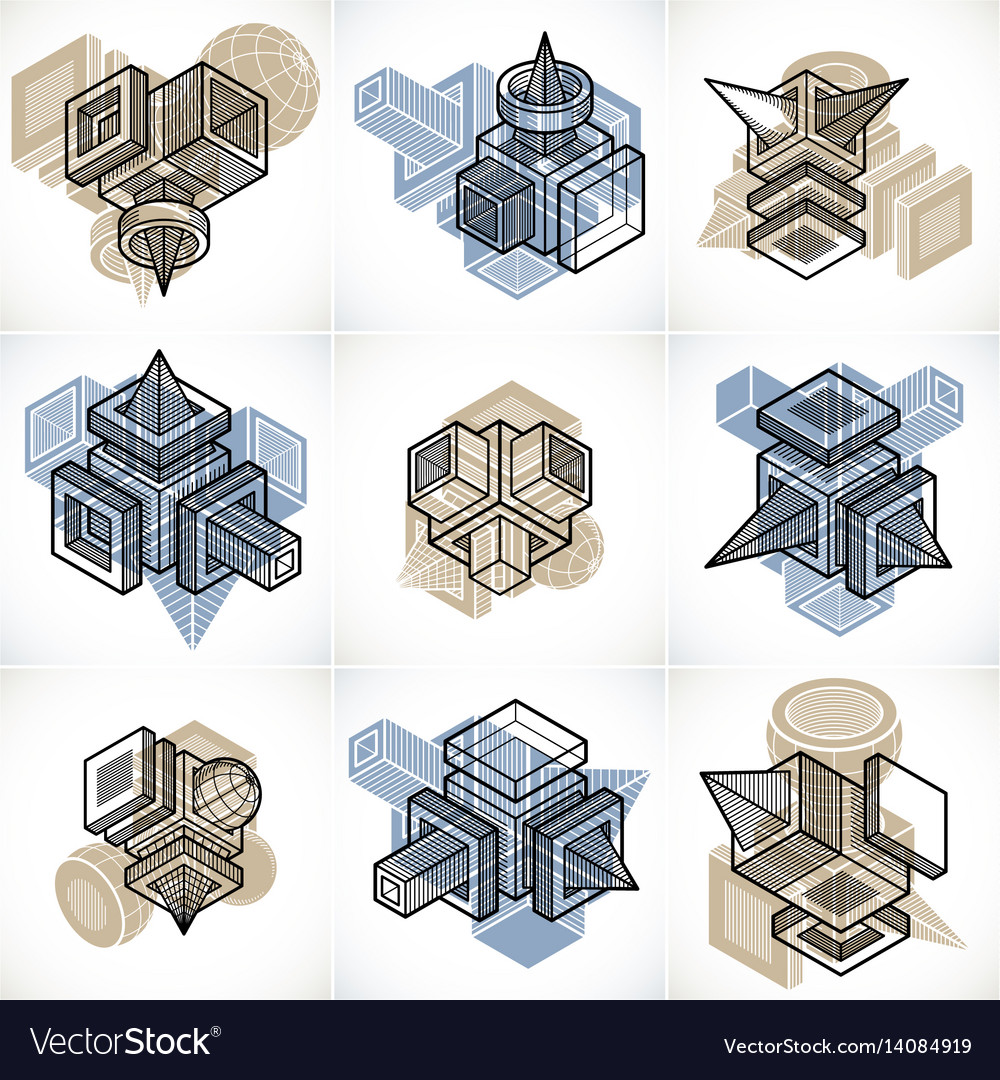Abstract constructions set dimensional designs Vector Image