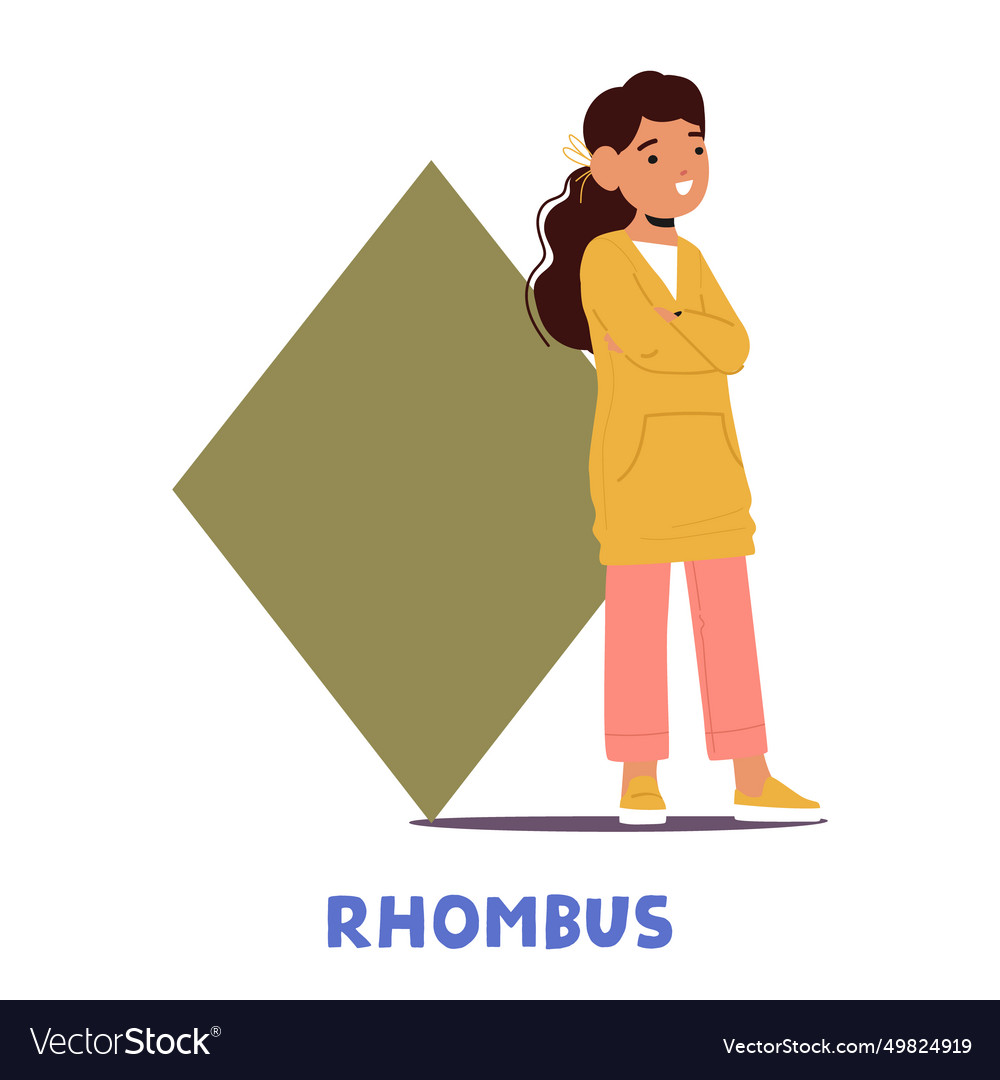 Curious kid girl character proudly holds a rhombus Curious kid girl character proudly holds a rhombus