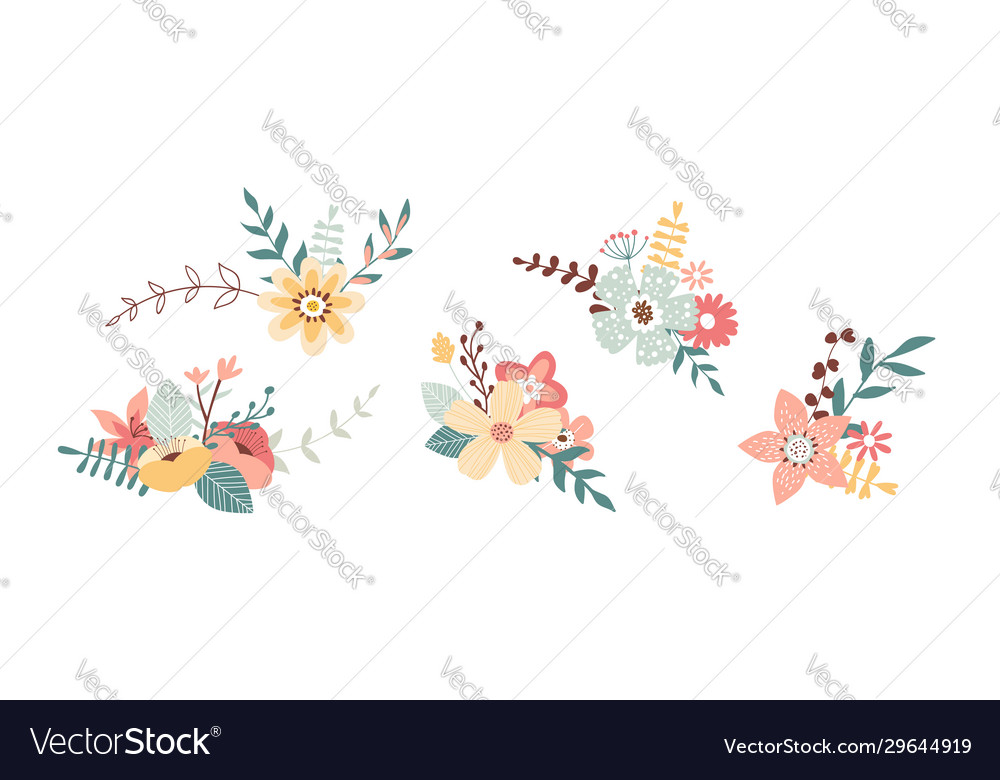Floral spring bouquet nature set isolated Vector Image