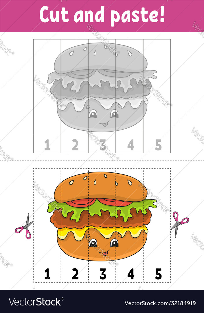 Learning numbers 1-5 cut and glue cartoon Vector Image