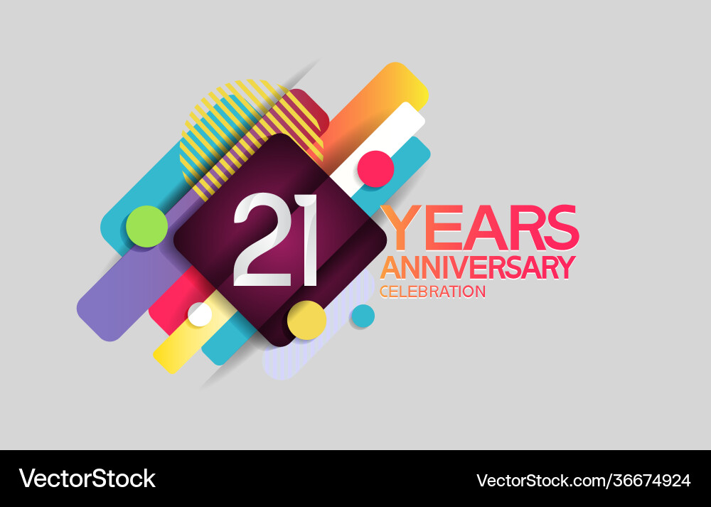 21 years anniversary colorful design with circle Vector Image