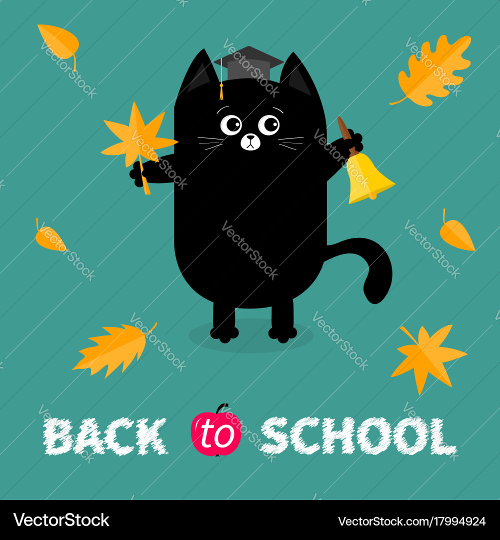 Back to school black cat graduation hat academic Vector Image