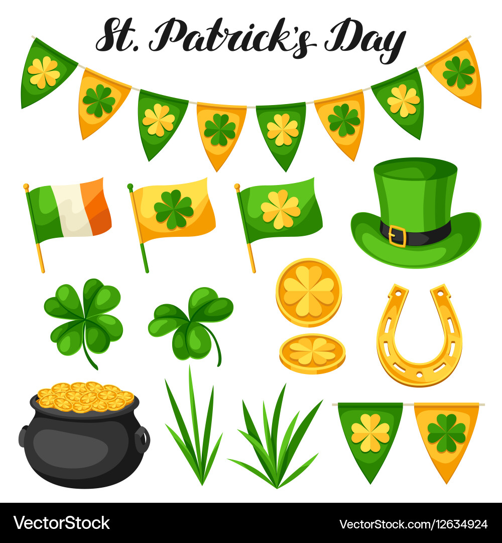 Saint patricks day objects flag ireland pot Vector Image