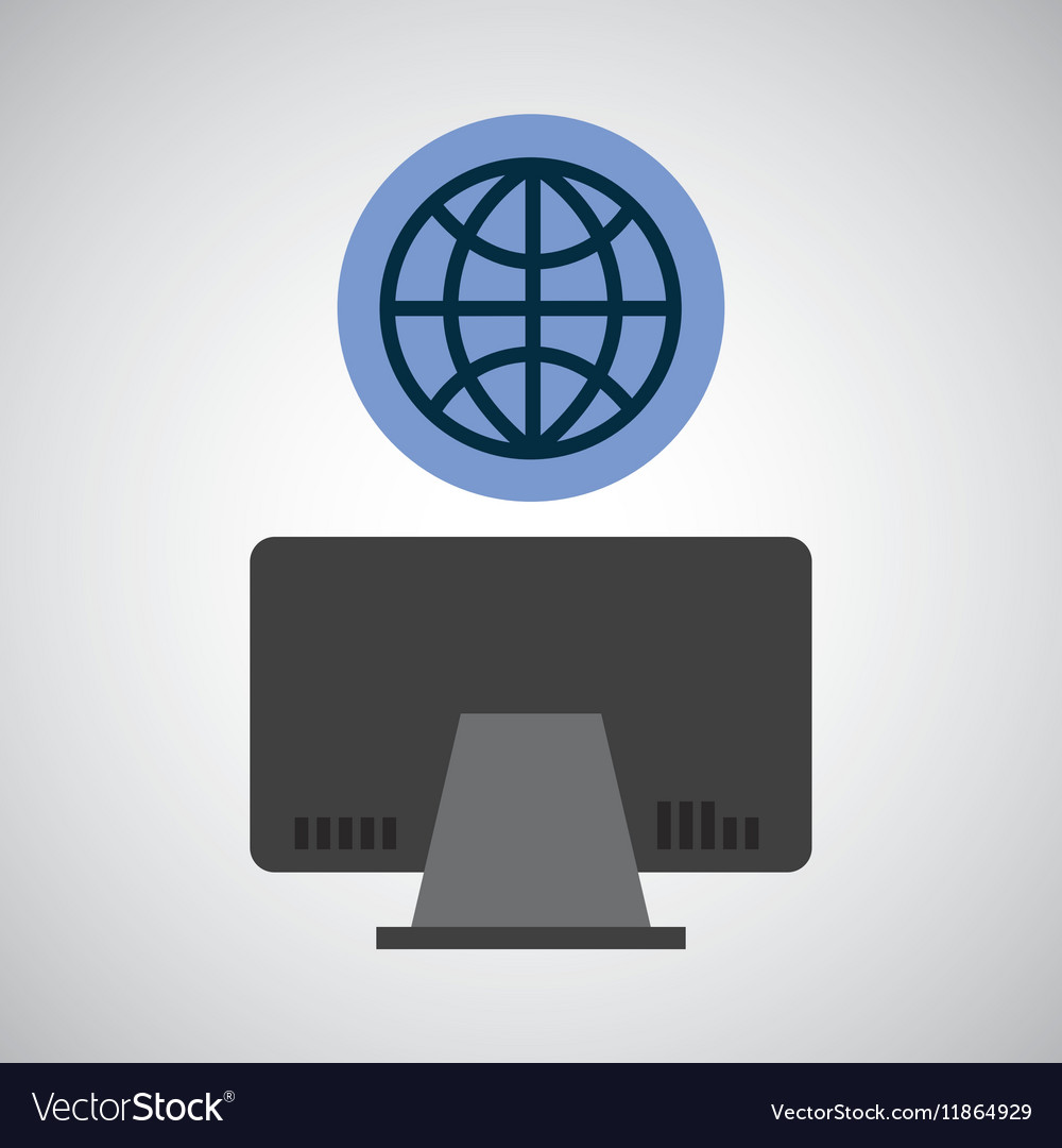 Computer device globe network icon Royalty Free Vector Image
