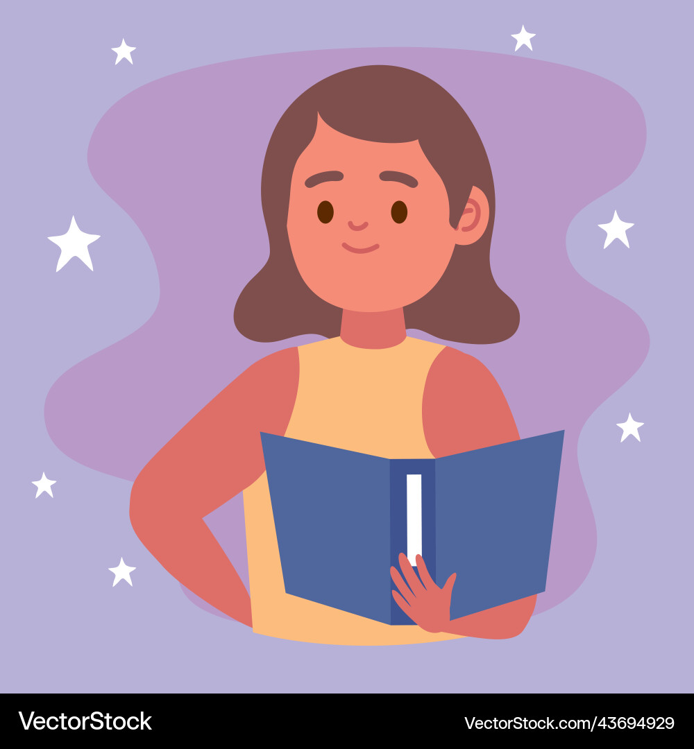 Girl reading blue book Royalty Free Vector Image