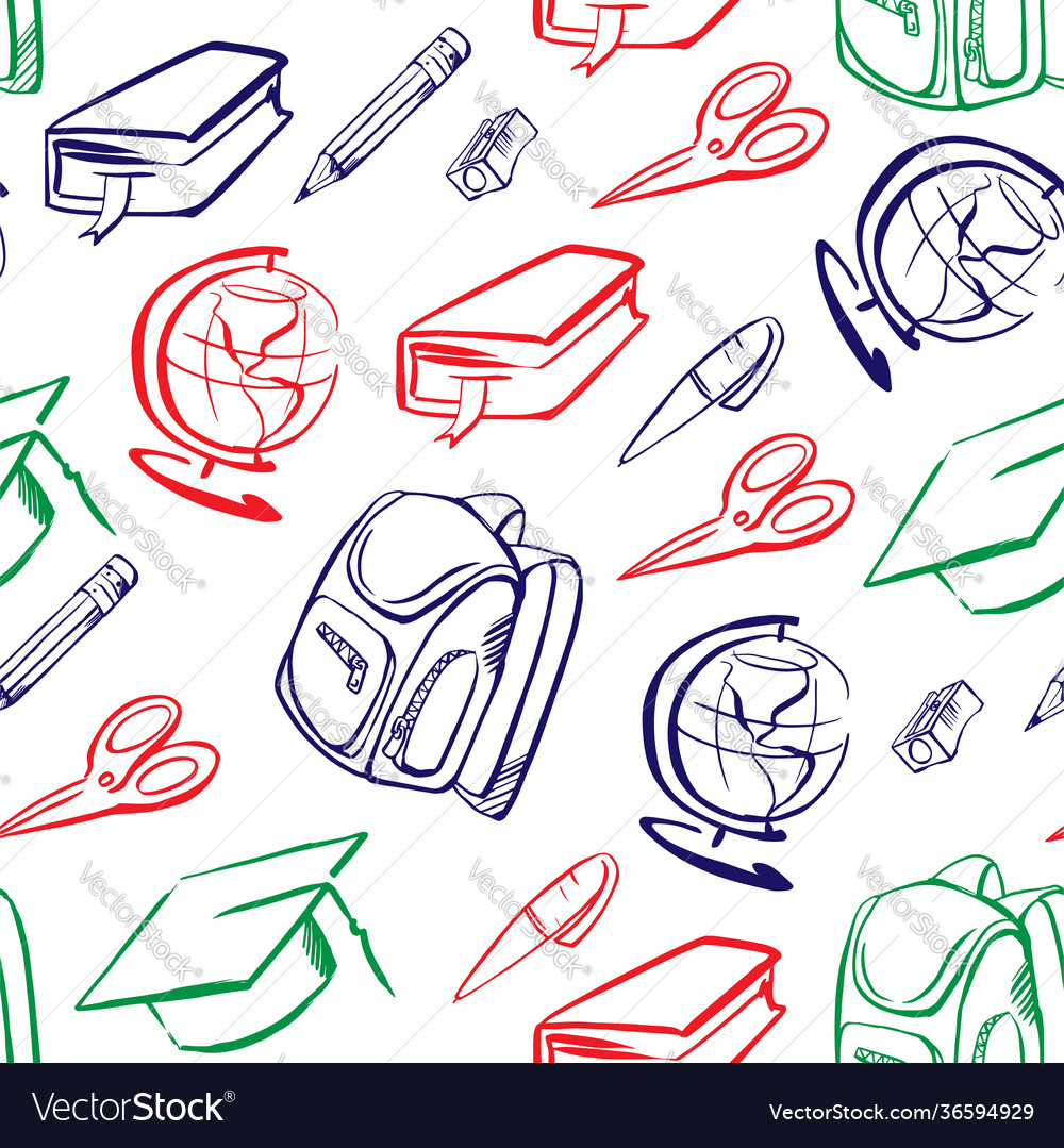 School objects set on white background seamless Vector Image