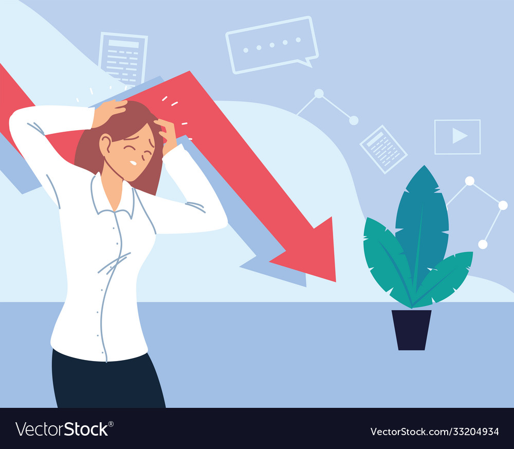 Businesswoman with headache decrease arrow and Vector Image