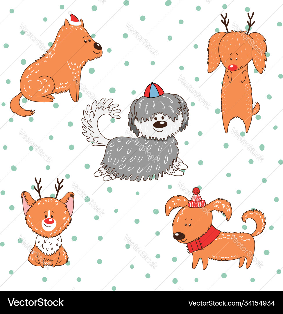Cute dogs in winter Royalty Free Vector Image - VectorStock
