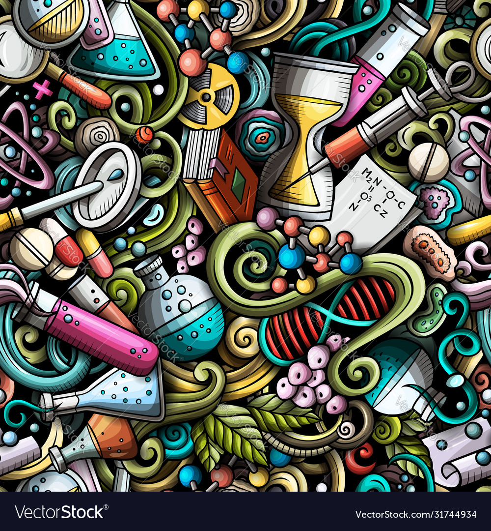 Science hand drawn doodles seamless pattern Vector Image