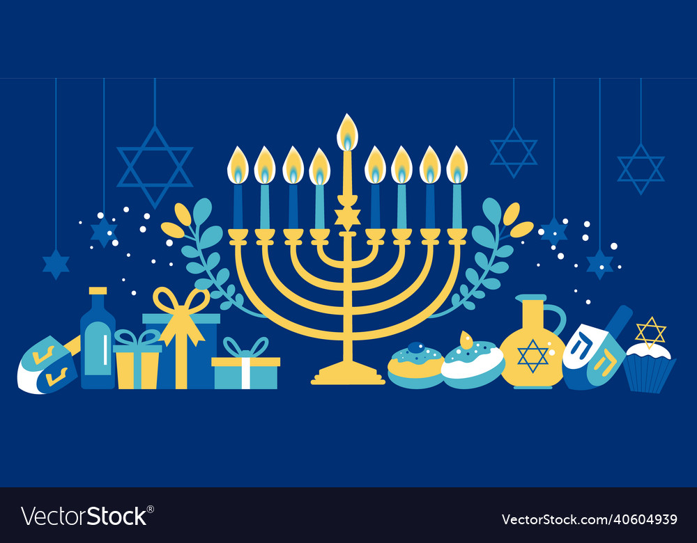 Jewish holiday hanukkah greeting card traditional Vector Image