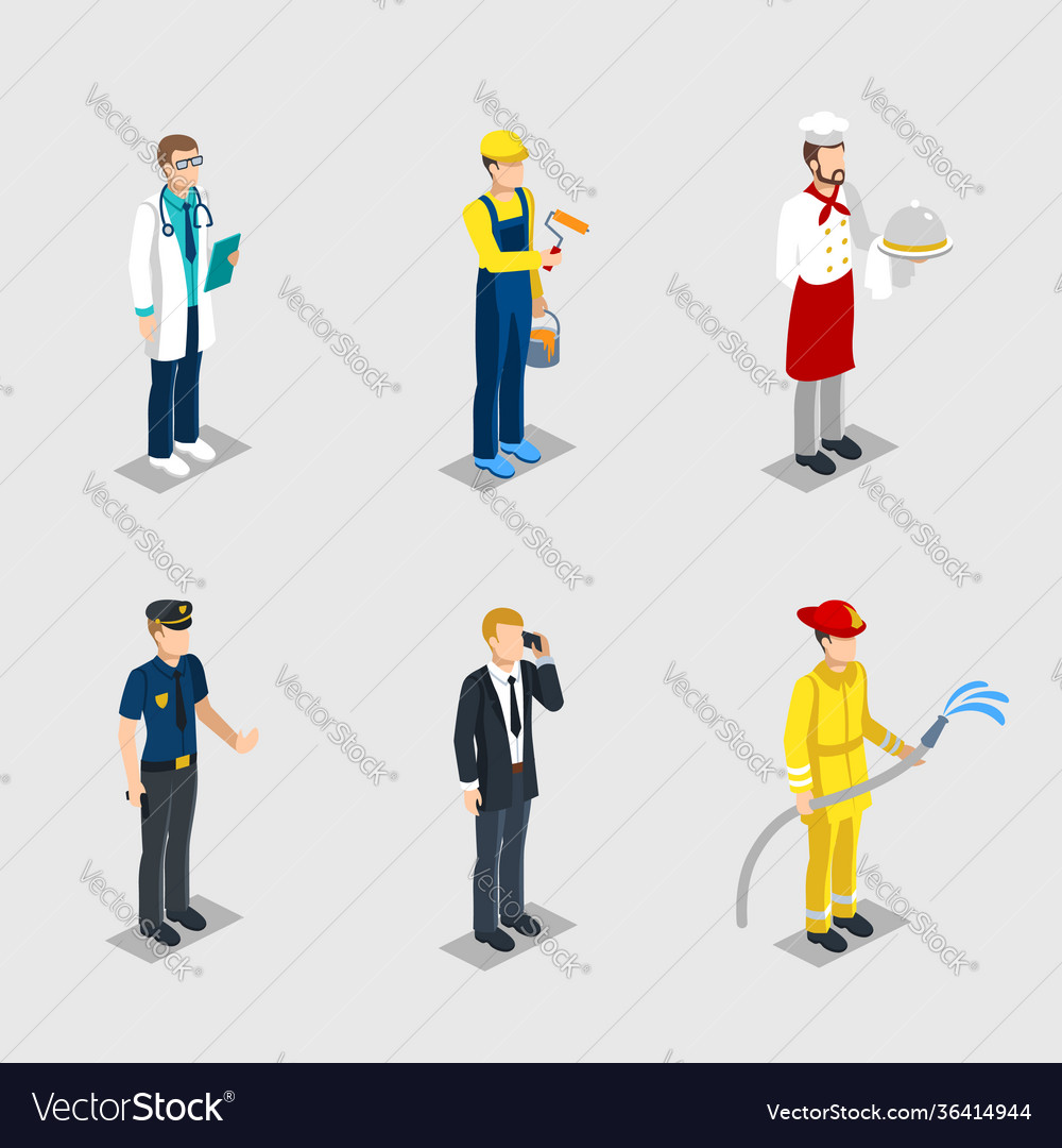 Isometric male characters professions set Vector Image Isometric male characters professions set Vector Image