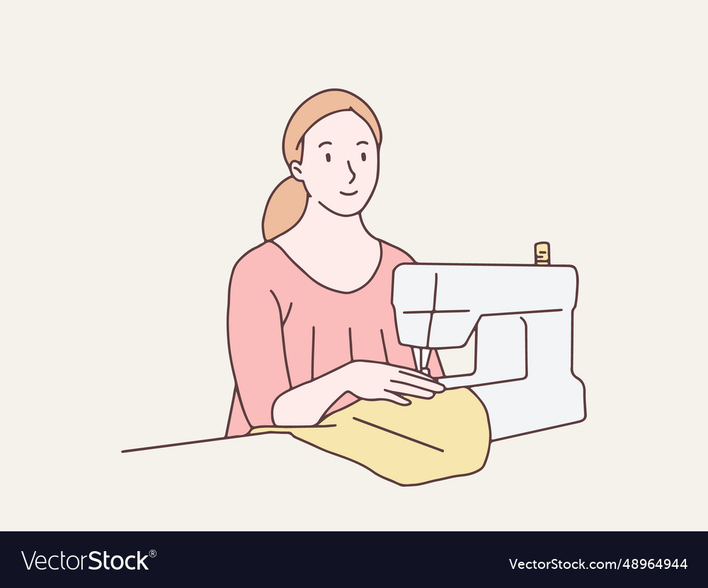 Woman Sewing Clothes With Machine Simple Vector Image
