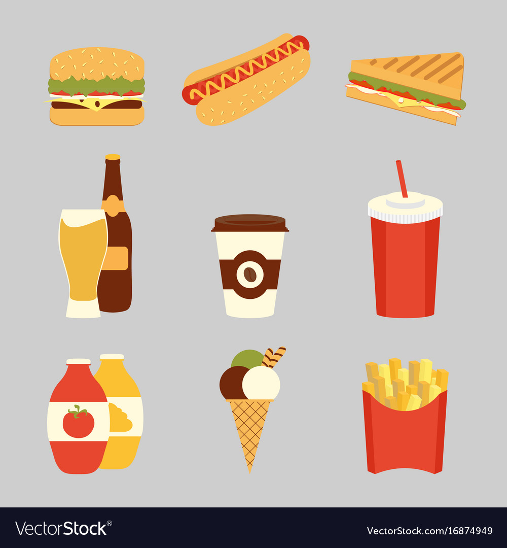 Fast food set Royalty Free Vector Image - VectorStock