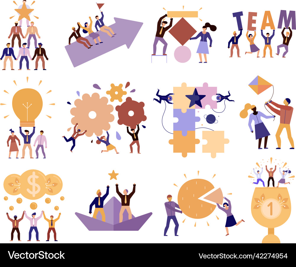 Teamwork cartoon set Royalty Free Vector Image