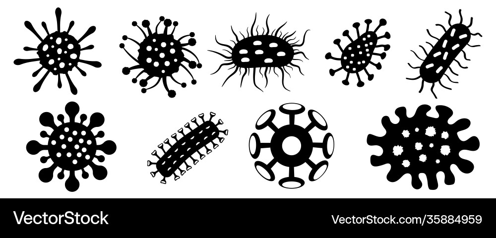 Coronavirus icons symbols microorganism Royalty Free Vector