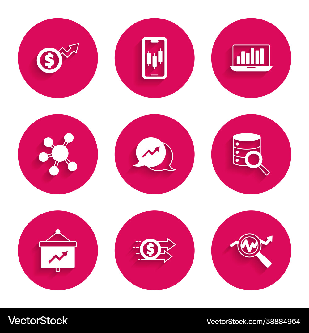 Set financial growth dollar search data analysis Vector Image