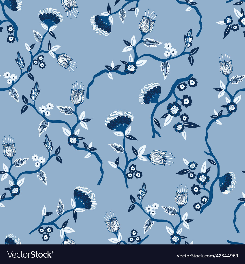 Blue tree branches large seamless pattern Vector Image
