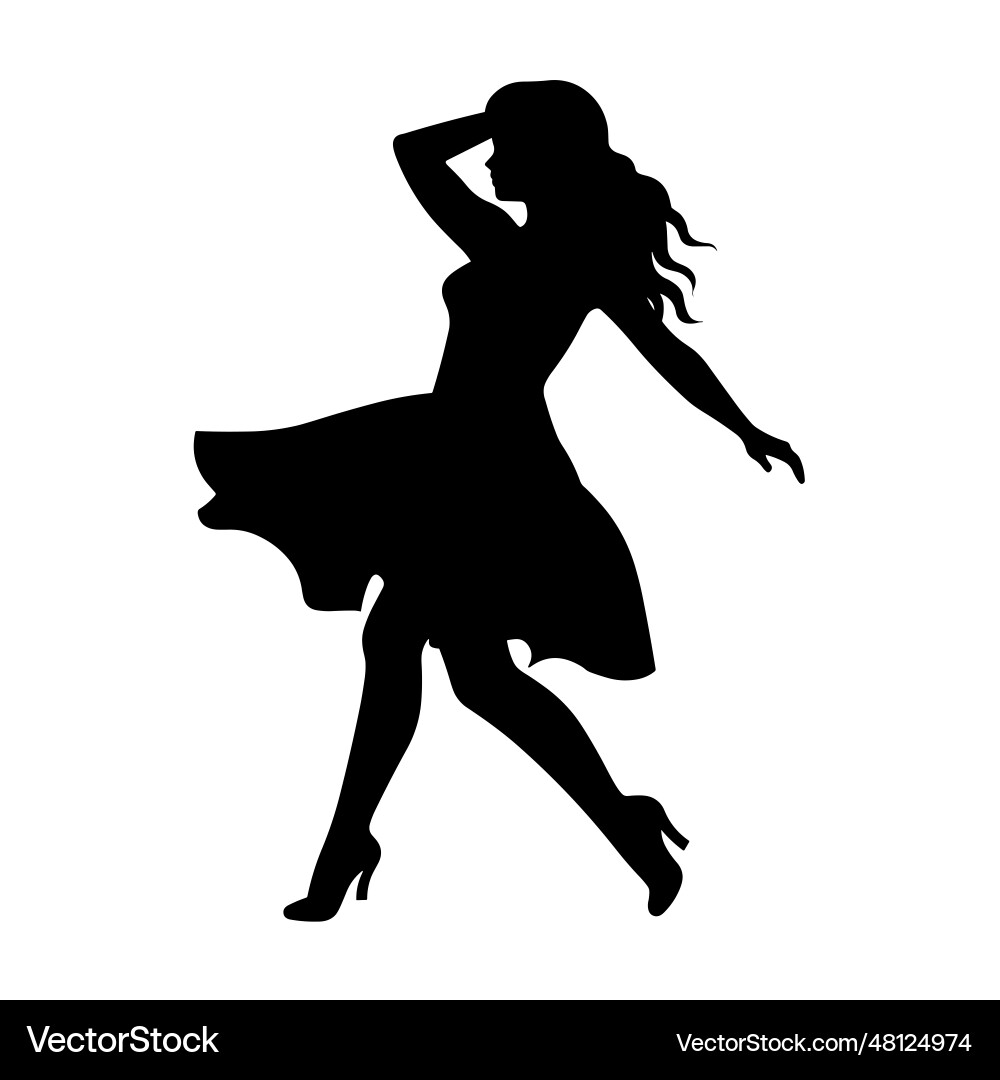 Beautiful girl dancing silhouette Royalty Free Vector Image