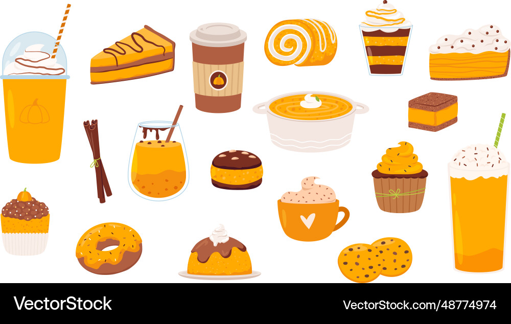 Fall pumpkin spice latte cupcakes and autumn Vector Image