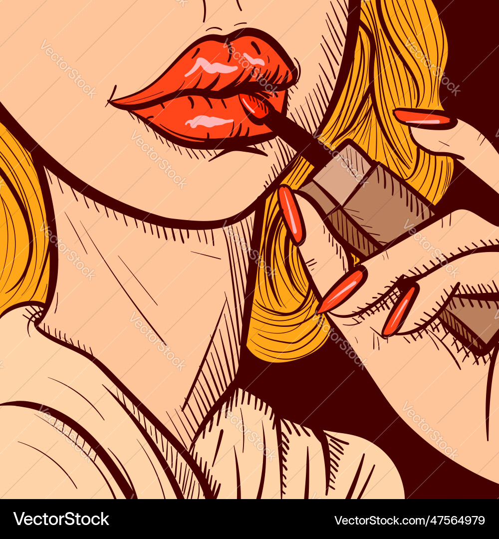 A womans hand applying lipstick Royalty Free Vector Image