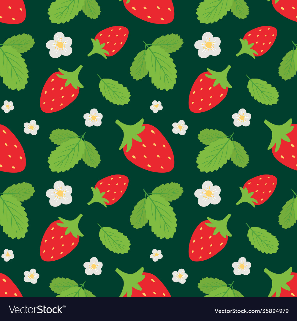 Red strawberry with leaves pattern Royalty Free Vector Image