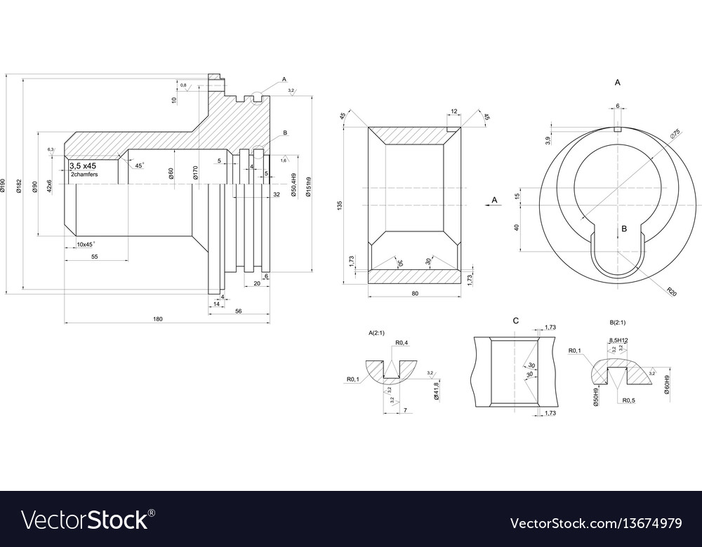 Sketch engineering elements with chamfers Vector Image