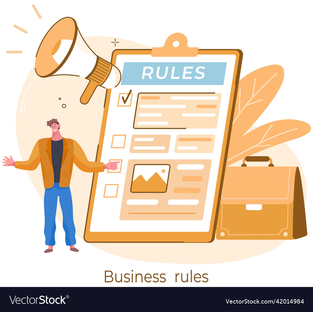 Business rules businessman near rules checklist Vector Image