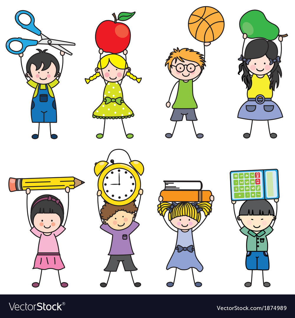 Children with school objects Royalty Free Vector Image