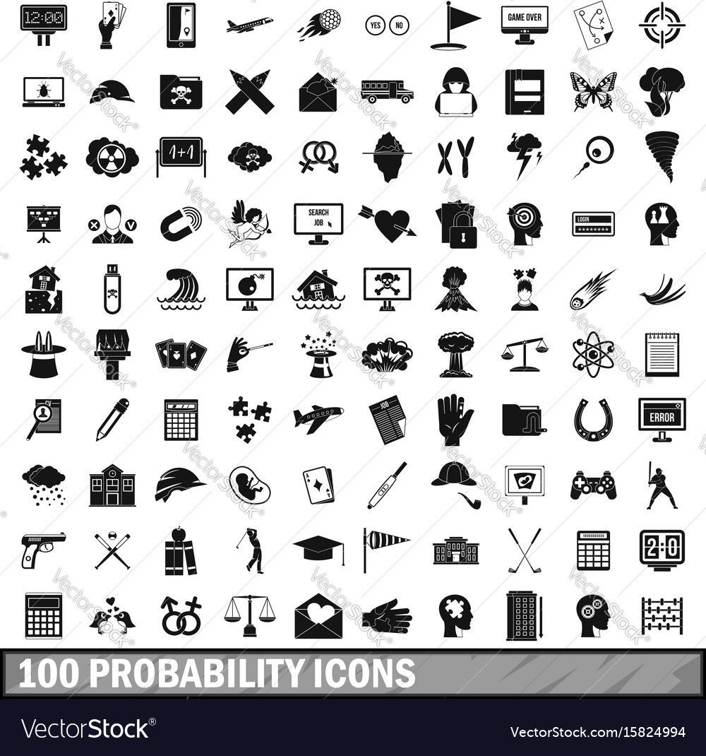 100 probability icons set simple style Royalty Free Vector