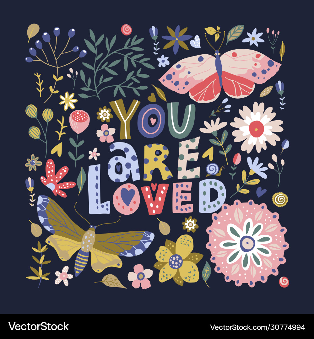 Floral lettering card in a flat style Royalty Free Vector