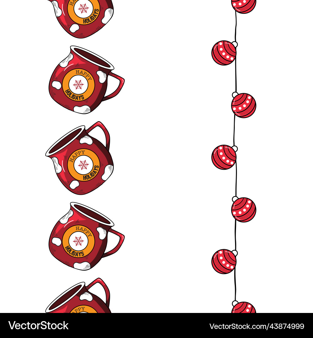 Christmas mugs ornaments seamless borders Vector Image