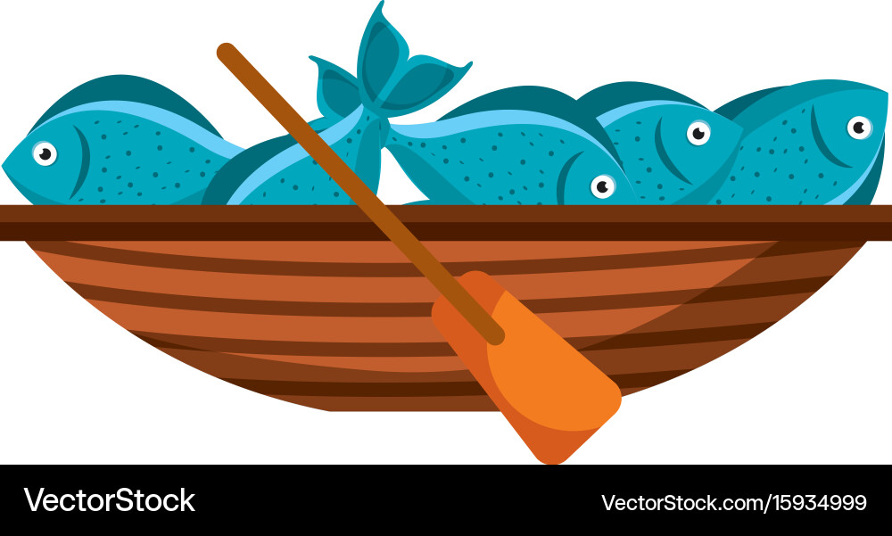 Fishing canoe with fish Royalty Free Vector Image