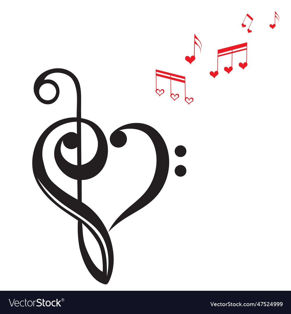 Music Heart Bass Clef Treble Clef Isolated On Vector Image