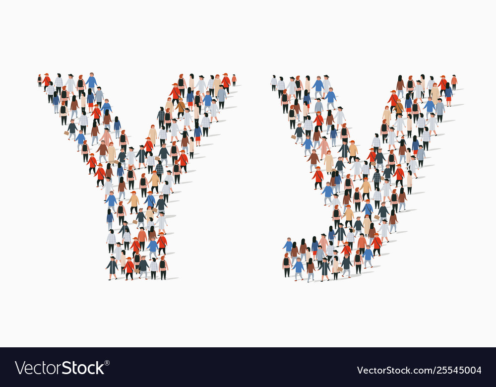 Large group people in letter y form Royalty Free Vector