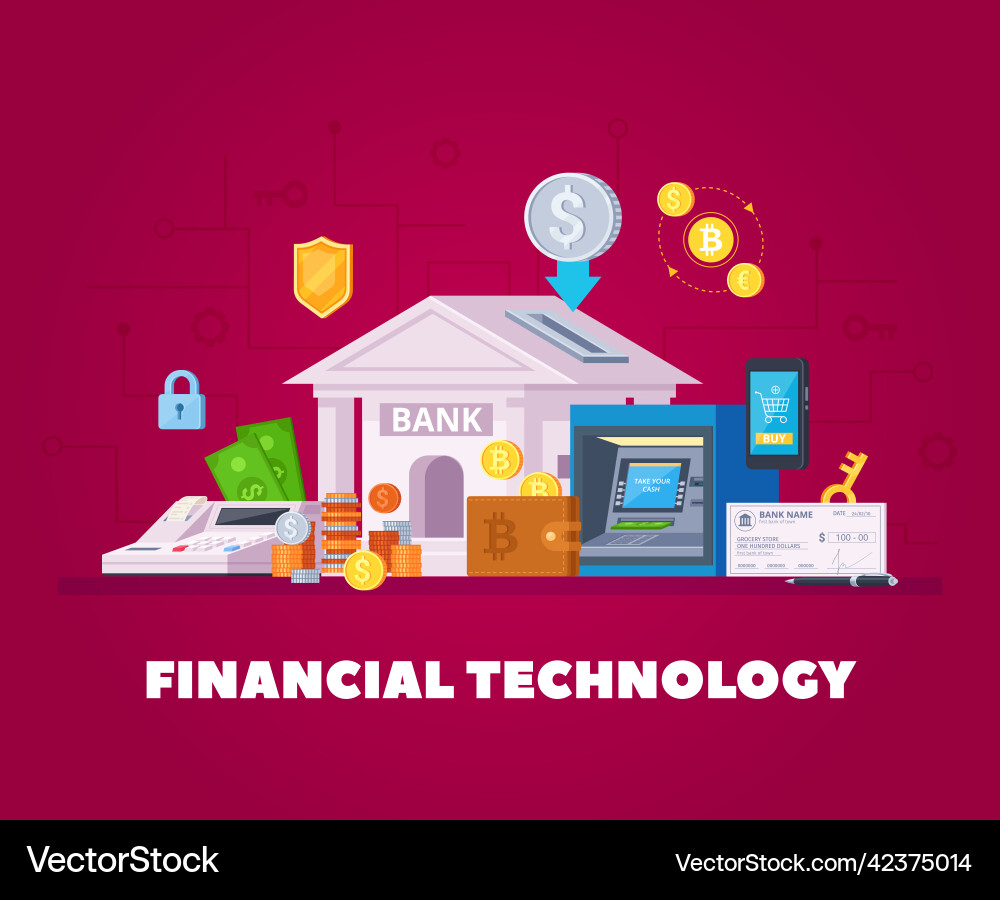 Financial technology flat composition Royalty Free Vector