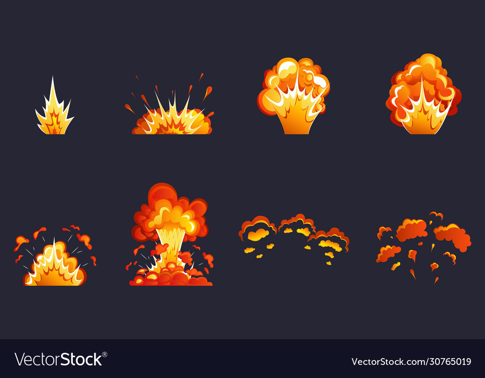 Bomb explosion and fire explosion cartoon set Vector Image