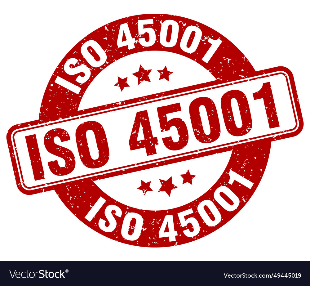 Iso 45001 stamp label round grunge sign Royalty Free Vector