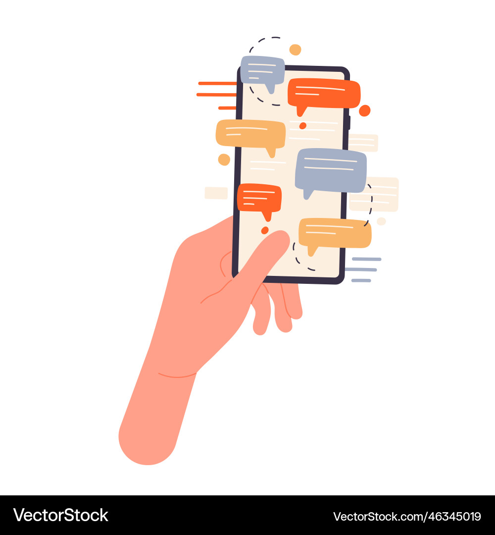 Phone in hand with chat messages Royalty Free Vector Image