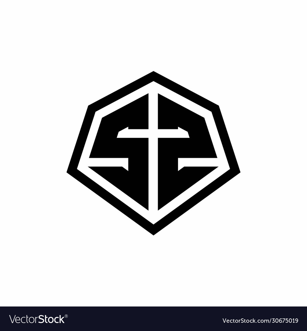 Sz monogram logo with hexagon shape and line Vector Image