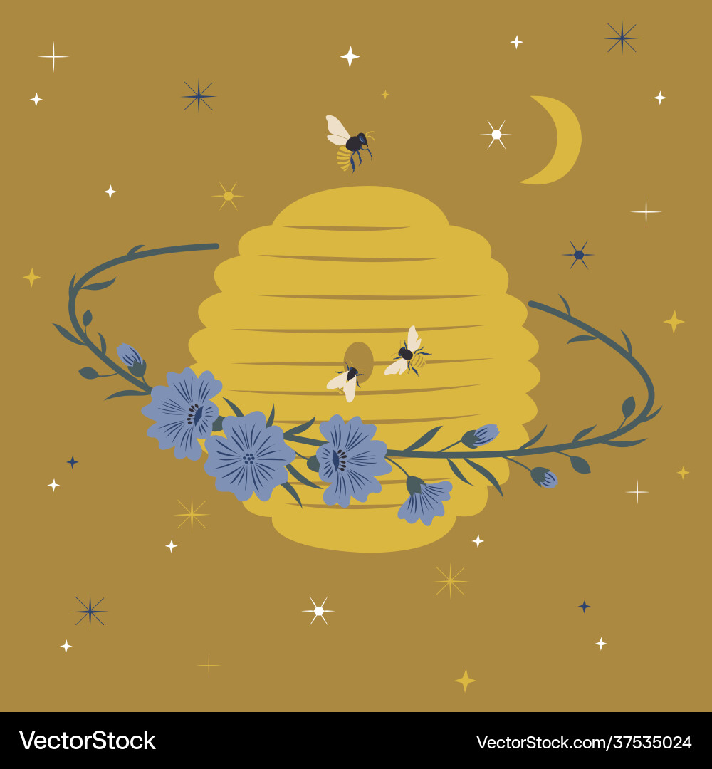 Floral cosmic beehive planet Royalty Free Vector Image