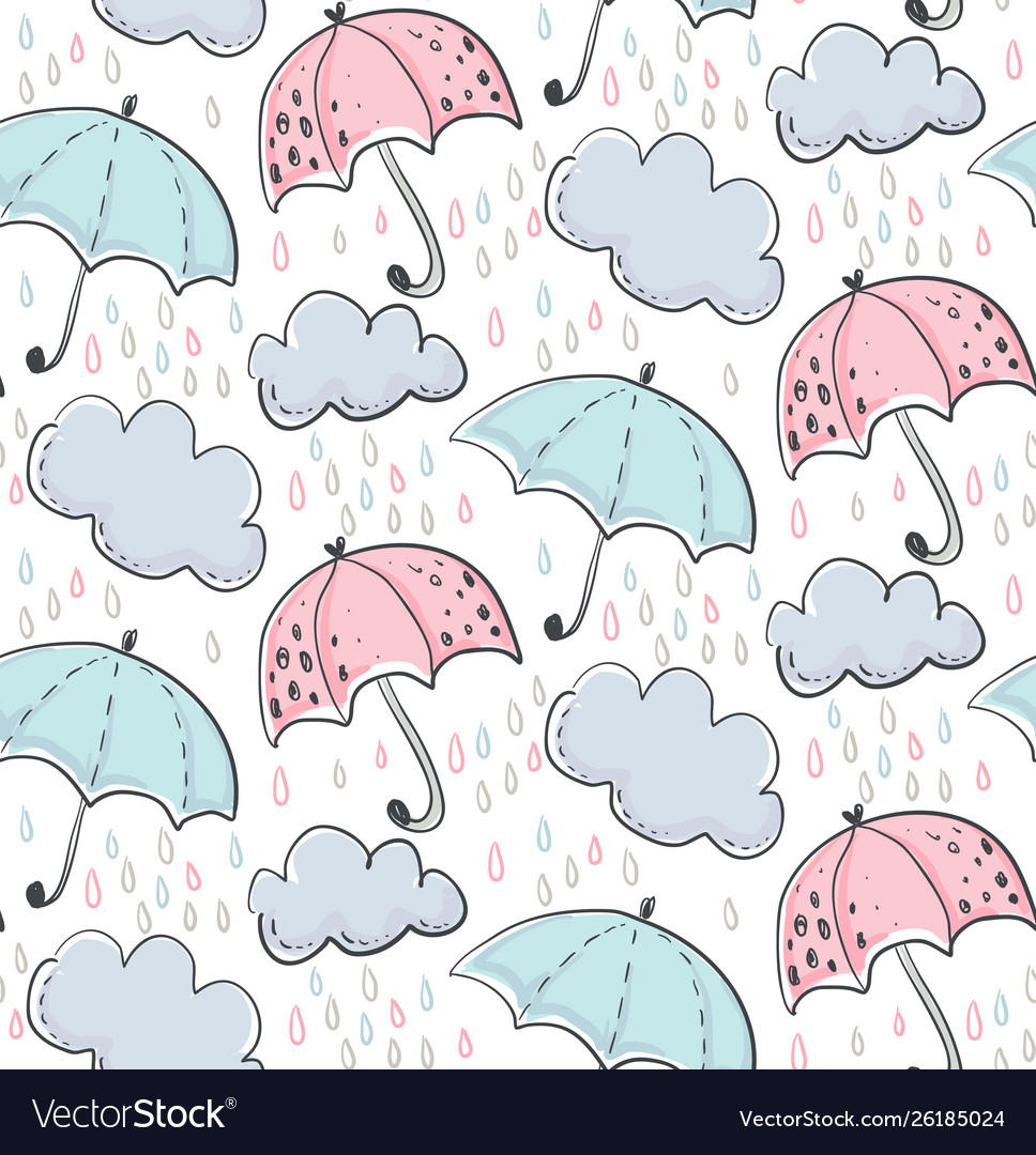 Seamless pattern with hand drawn umbrellas Vector Image
