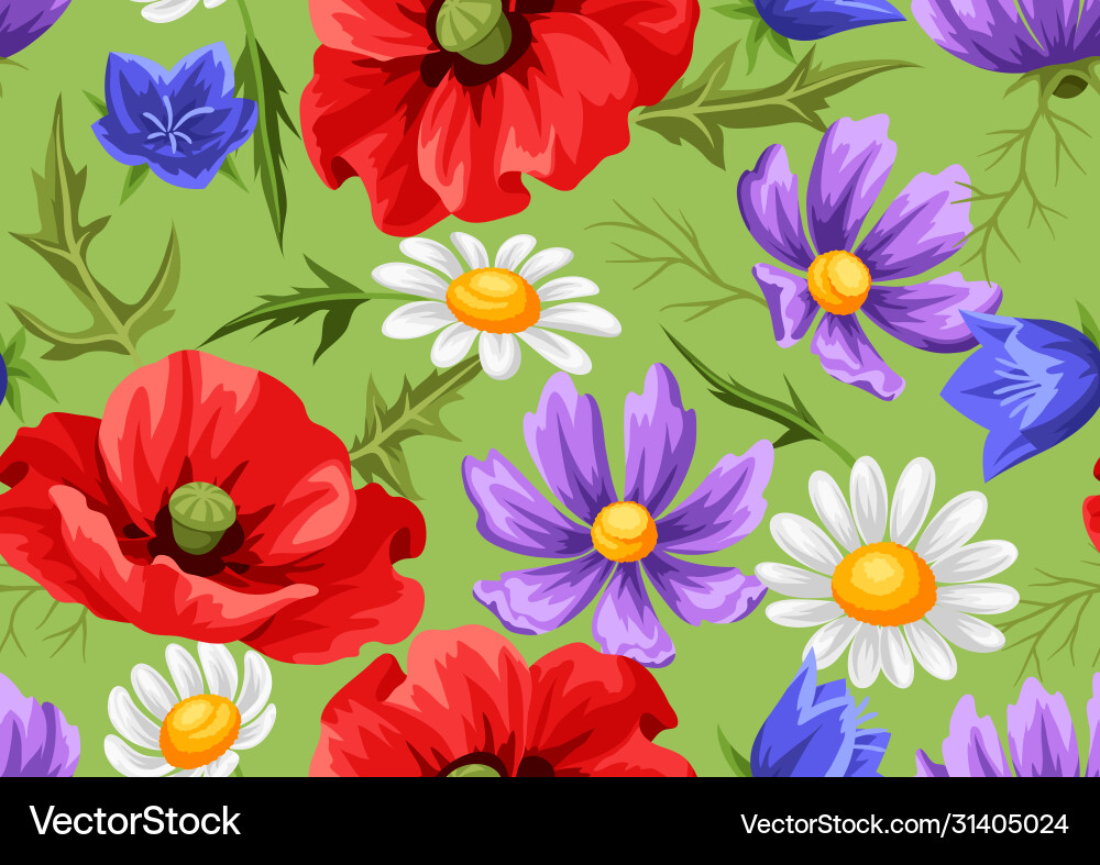 Seamless pattern with summer flowers Royalty Free Vector